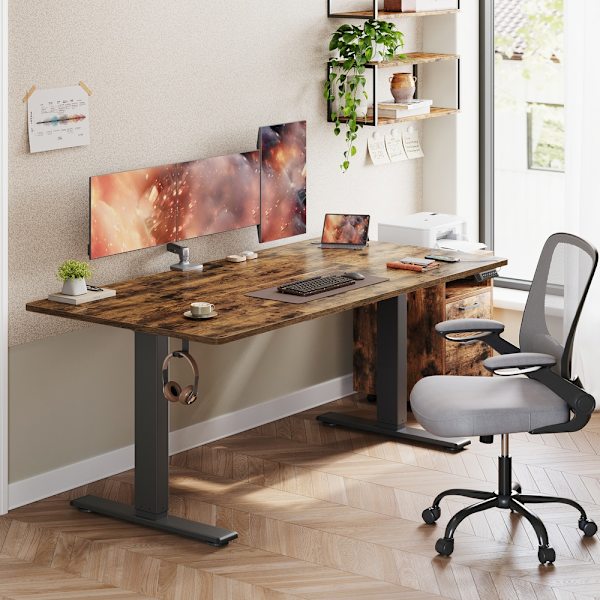 Höj- och sänkbart skrivbord 160x80x72-120 cm brun trä kontor | CDON