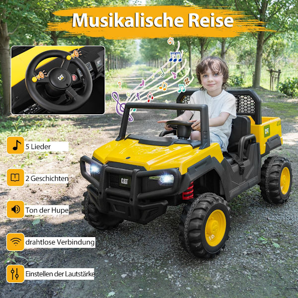 Sähköinen ajettava auto, Caterpillar kippiauto, 126x76x72 cm, keltainen ...