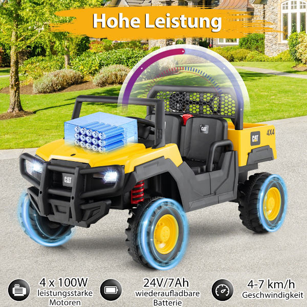 Sähköinen ajettava auto, Caterpillar kippiauto, 126x76x72 cm, keltainen ...