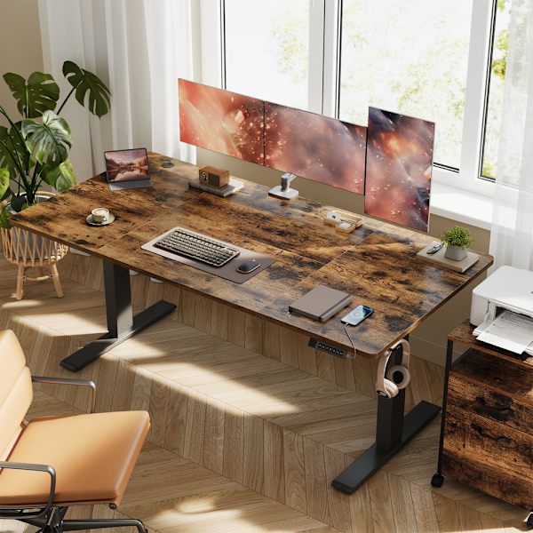 Höj- och sänkbart skrivbord 160x80x72-120 cm brun trä kontor | CDON