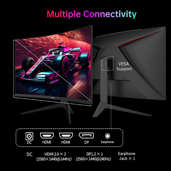 [7/10 stand] KTC H27S25E 27" buet gamingskærm - 240Hz, 2K QHD, 1000R, adaptiv synkronisering | CDON