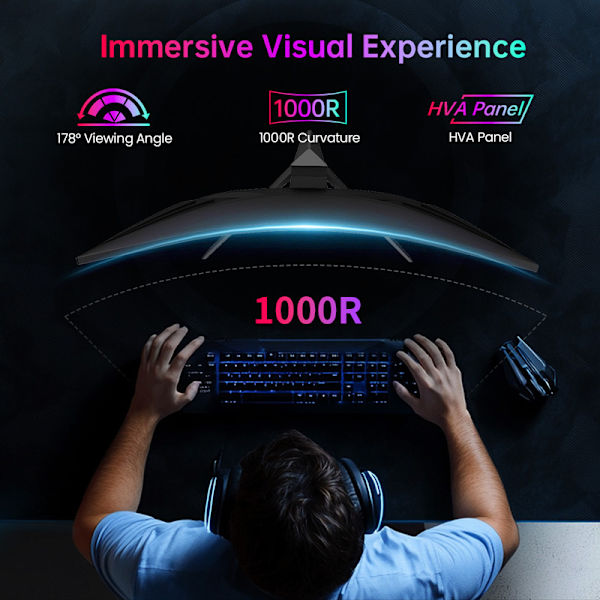 [7/10 stand] KTC H27S25E 27" buet gamingskærm - 240Hz, 2K QHD, 1000R, adaptiv synkronisering | CDON