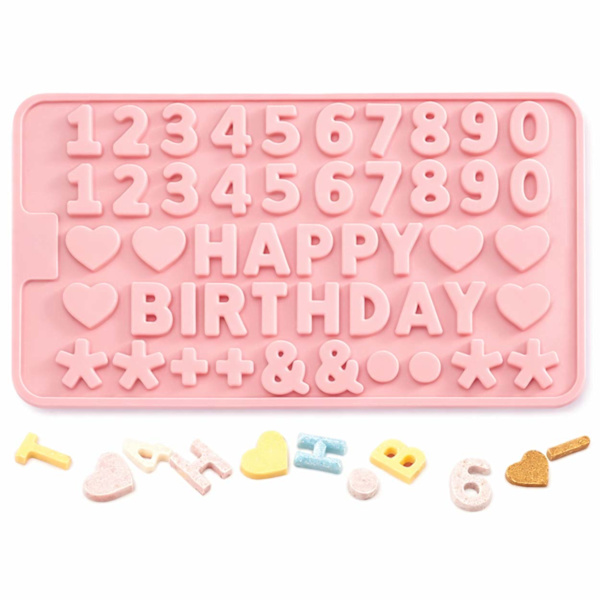 Silikoneform “Happy Birthday” Bogstaver, Tal og Symboler til kage ...