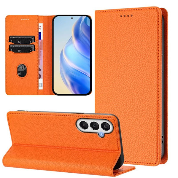 LITCHI Samsung Galaxy A55 5G Fodral Äkta Läder RFID Skydd - Orange | CDON