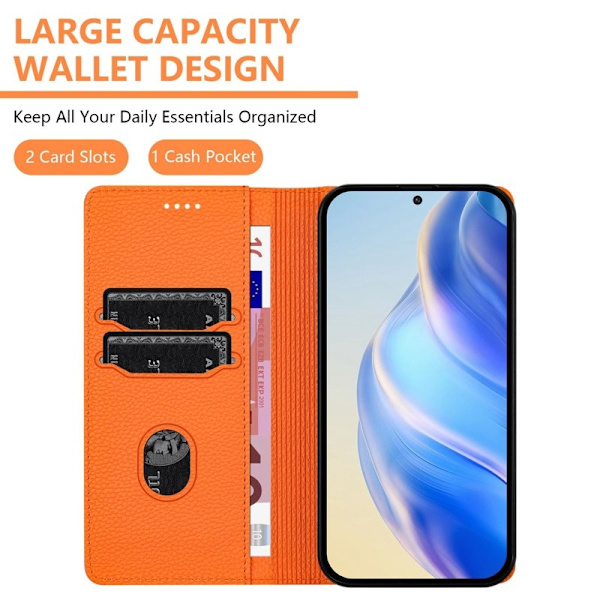 LITCHI Samsung Galaxy A55 5G Fodral Äkta Läder RFID Skydd - Orange | CDON