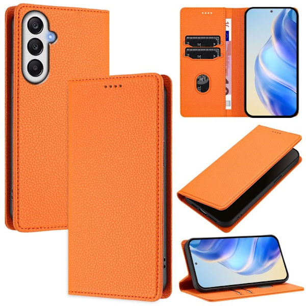 LITCHI Samsung Galaxy A55 5G Fodral Äkta Läder RFID Skydd - Orange | CDON