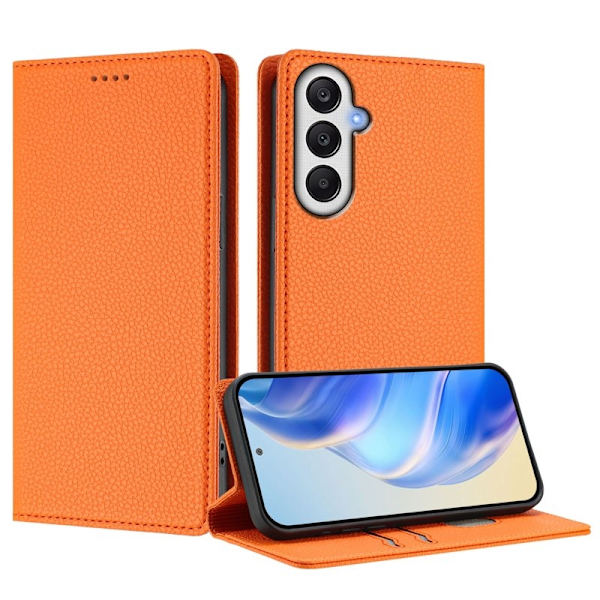 LITCHI Samsung Galaxy A55 5G Fodral Äkta Läder RFID Skydd - Orange | CDON