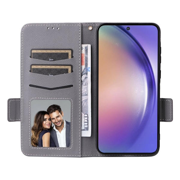 Litchi Samsung Galaxy A55 5G Fodral Äkta Läder - Grå | CDON