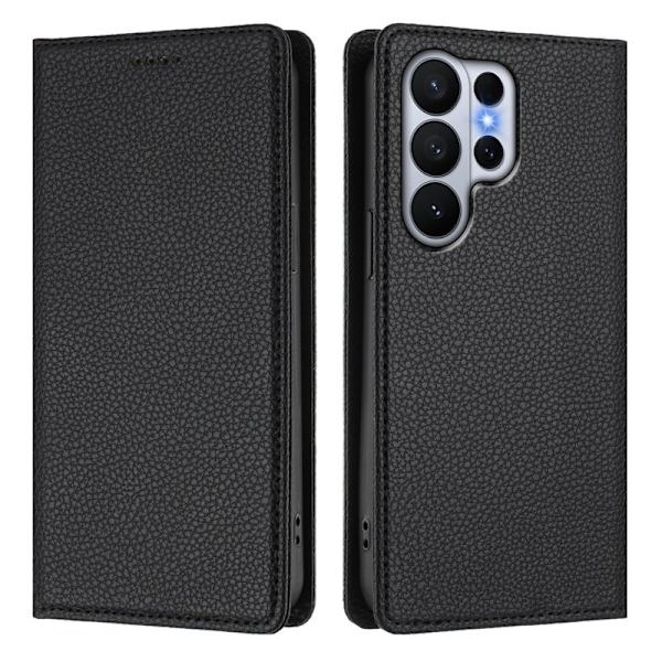 Litchi Samsung Galaxy S26 Ultra Fodral Äkta Läder RFID Skydd - Svart | CDON