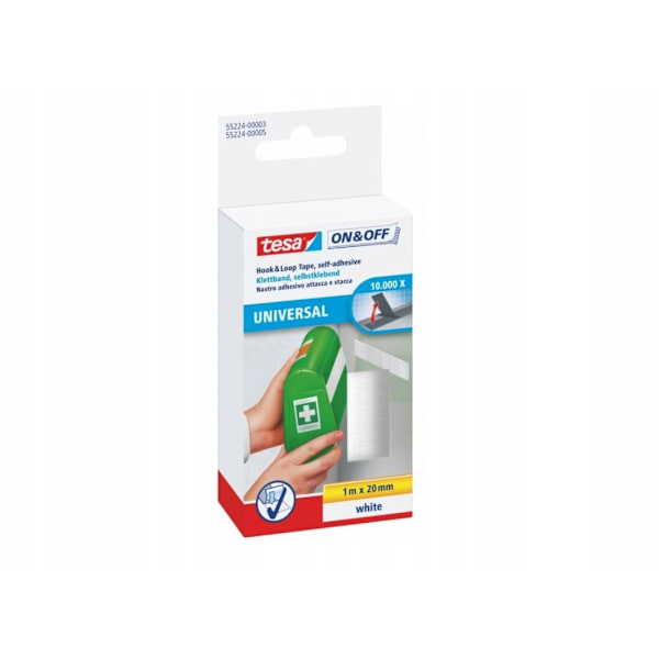 TESA Selvklæbende velcro monteringstape - Velcro tape 1m x 20mm hvid | CDON