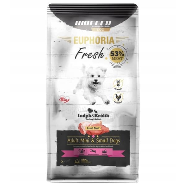Tørt hundefoder BIOFEED Euphoria Mini & Small Kalkun og Kanin 8 kg | CDON
