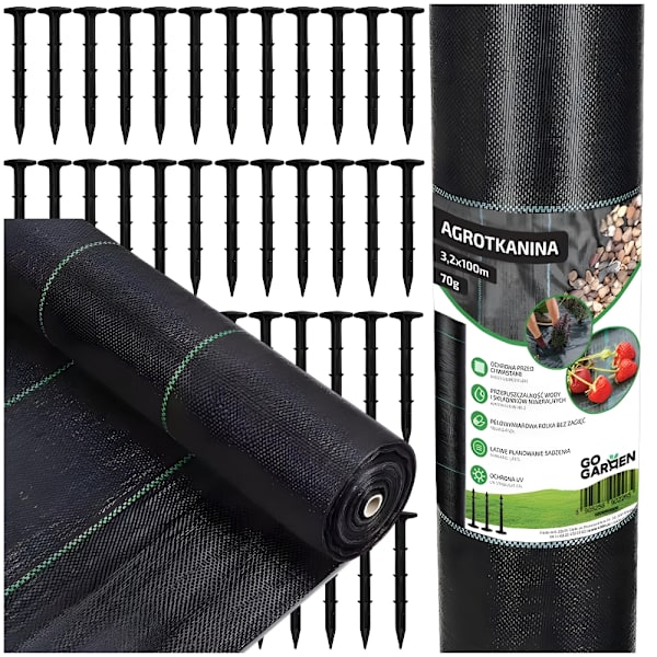 Svart agrotextil för ogräs, mulching, 3,2x100m, 70g pinnar | CDON