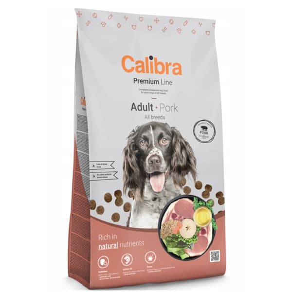 Torrt hundfoder CALIBRA DOG premium vuxen fläsk 12 kg | CDON