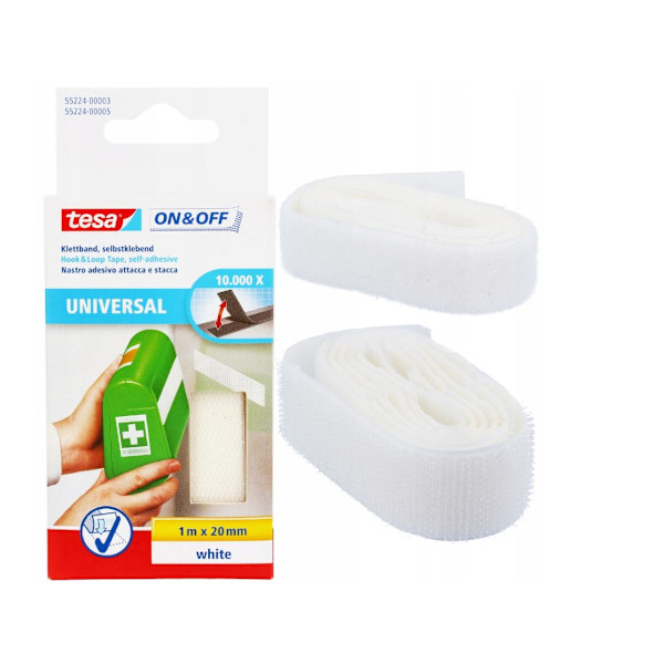 TESA Selvklæbende velcro monteringstape - Velcro tape 1m x 20mm hvid | CDON