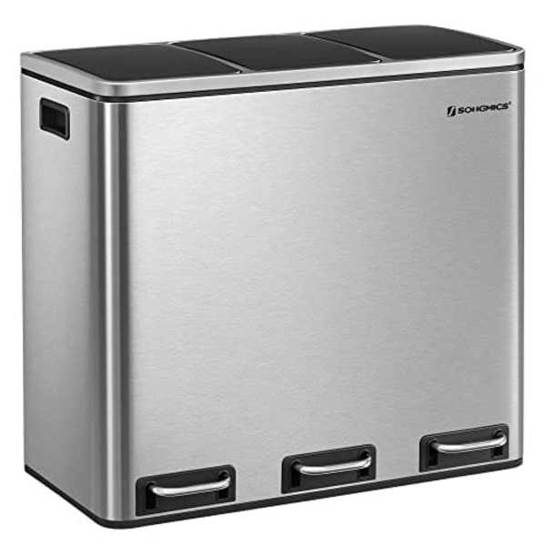 Songmics Recycling Bin, 3 X 18 L Triple Kitchen Bin, 3 Rum Pedal Bin ...