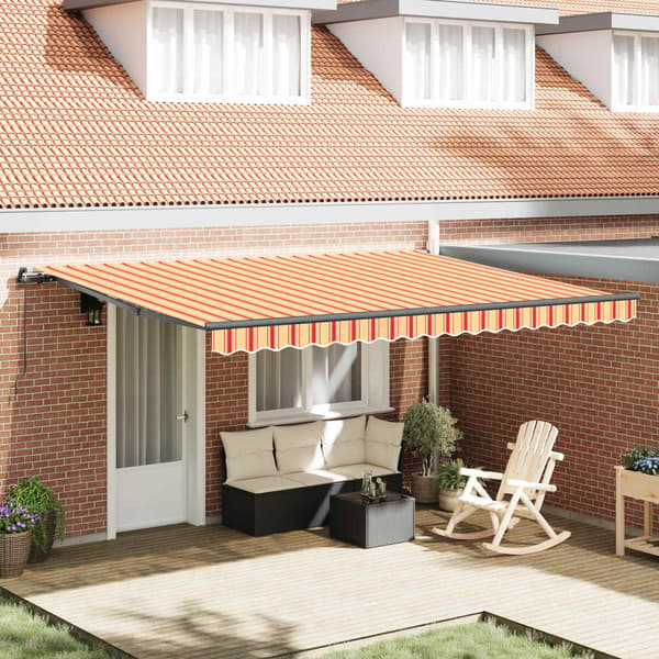 Utfällbar markis Gul och Orange 450 × 300 cm Polyester och Stål | CDON