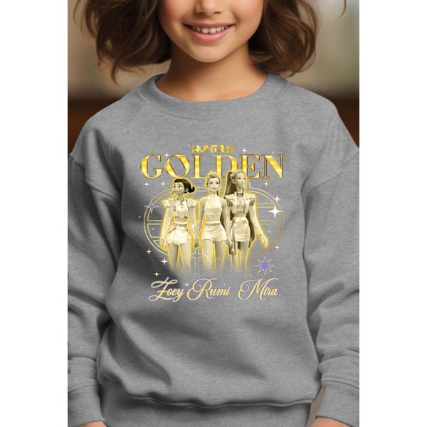 Huntrix Kpop Demon Hunters barn sweatshirt: "Golden" - grå - storlek 5 ...