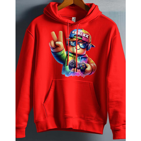 Roblox barn hoodie: "Rob Fun" - röd - storlek 9-11 år | CDON
