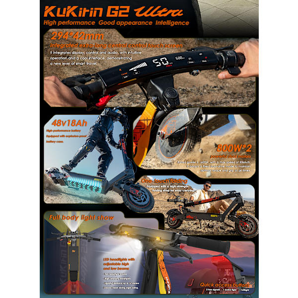 KuKirin G2 Ultra el-scooter til voksne, 1600W, 55 km rækkevidde ...