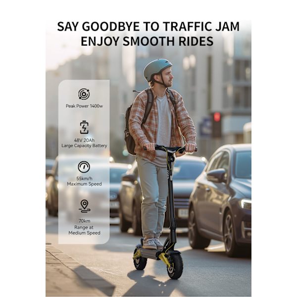 OOTD S10 Elscooter|1400W+48V 20Ah|70 km räckvidd|10-tums terrängdäck ...
