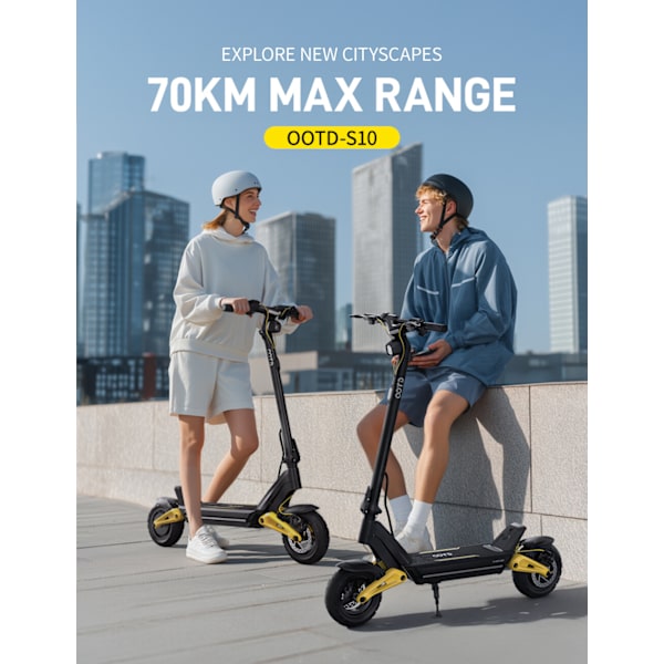 OOTD S10 Elscooter|1400W+48V 20Ah|70 km räckvidd|10-tums terrängdäck ...
