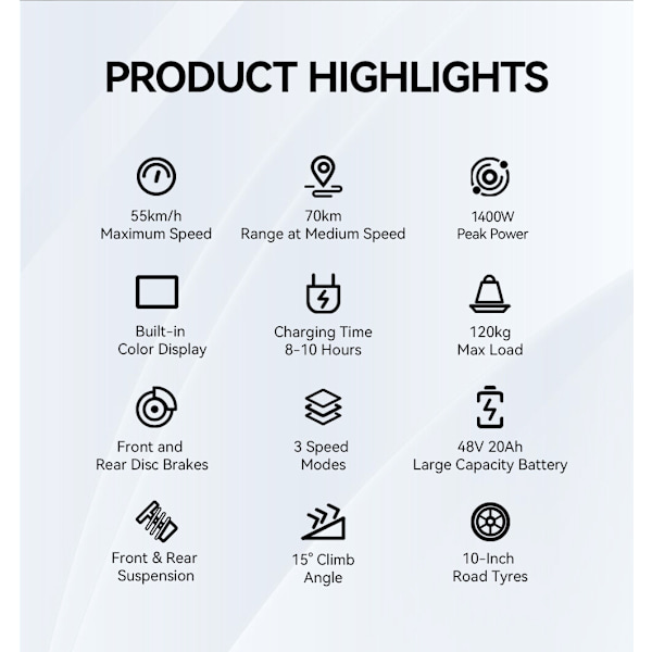 OOTD S10 Elscooter|1400W+48V 20Ah|70 km räckvidd|10-tums terrängdäck ...