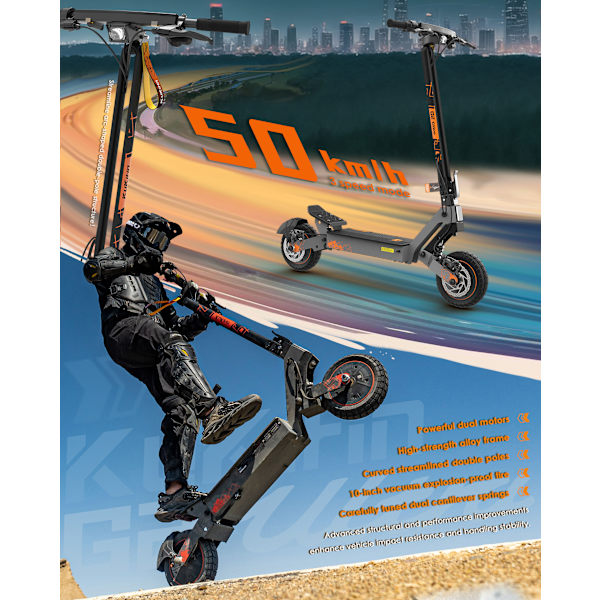 KuKirin G2 Ultra elektrisk løbehjul med dobbelt motor - 1600W ...