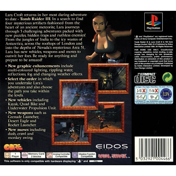 Tomb Raider III Adventures of Lara Croft Playstation 1 PS1 (Brukt) | CDON