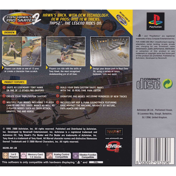 Tony Hawks Pro Skater 2 Playstation 1 PS1 Platinum (Käytetty) | CDON