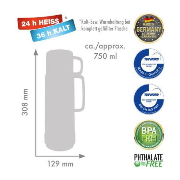 ROTPUNKT Glass thermos capacity 0.750 l shiny grape (bishop's purple ...
