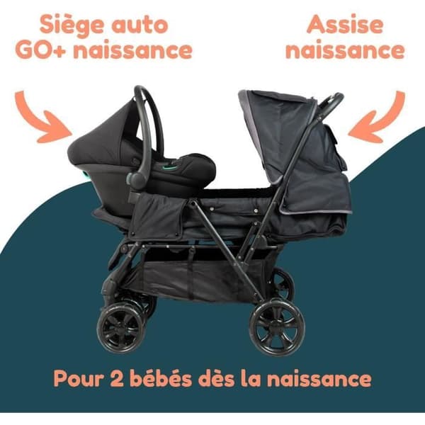 BAMBISOL Twin Double Stroller - Double Stroller + i-Size Car Seat Combo ...