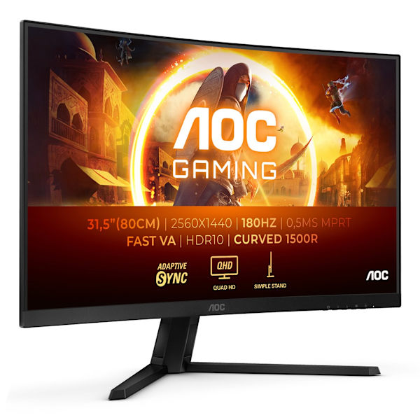 Curved Gaming Monitor - AOC - 32" - QHD - 180Hz - Fast VA Panel - 0.5ms ...