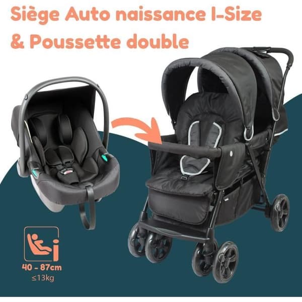 BAMBISOL Twin Double Stroller - Double Stroller + i-Size Car Seat Combo ...