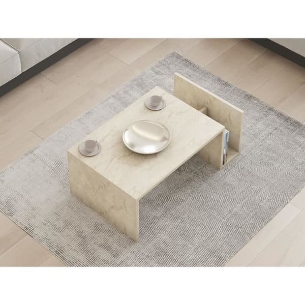 MEMO Rectangular Coffee Table - Travertine Marble Effect - 86.8 x 32.4 ...