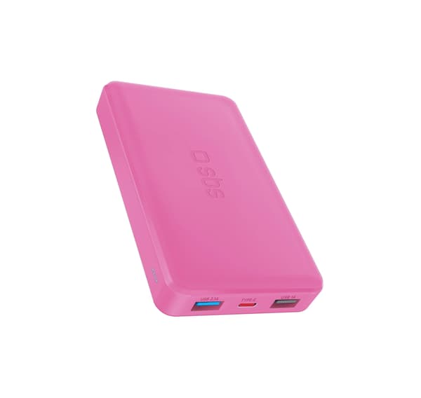 SBS powerbank 10000mAh 2xUSB-A + USB-C, pink | CDON
