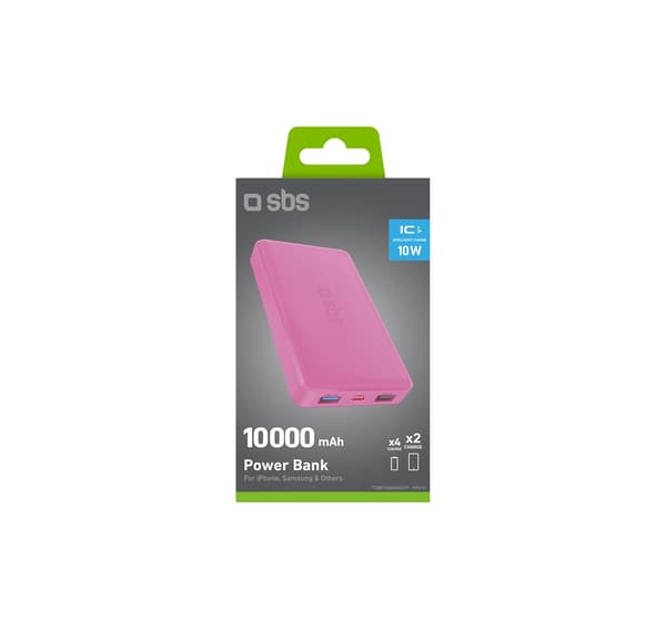 SBS powerbank 10000mAh 2xUSB-A + USB-C, pink | CDON