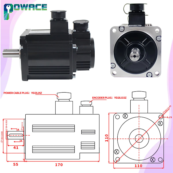 AC Servo Motor, 1,8 kW, 3000 RPM, 220 V, 18 A, 17-bit Magnetisk Encoder ...